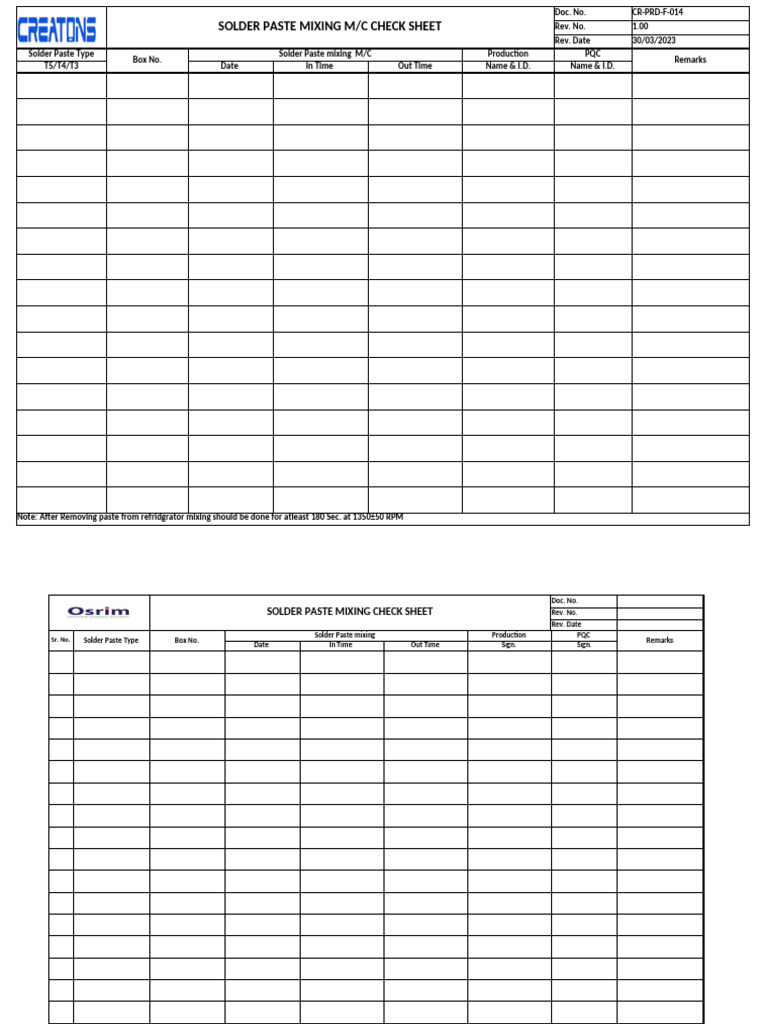 Solder Paste Check Sheet | PDF