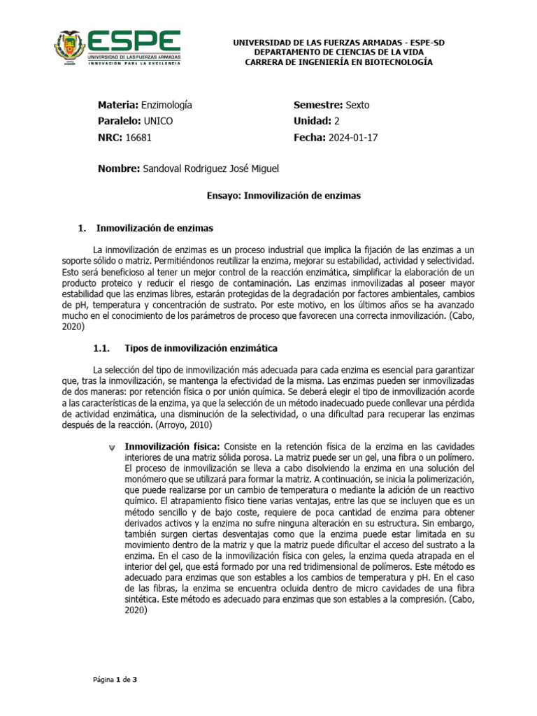 Ensayo Unidad 2 | PDF | Enzima | Gel