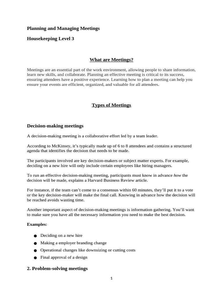 Planning and Managing Meetings | PDF | Team Building | Brainstorming