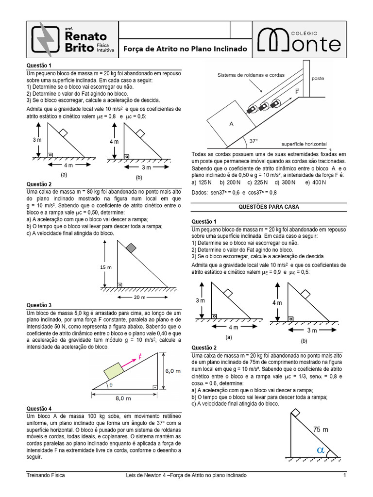 1o Ano - Semana 16 Leis de Newton Atrito Na Rampa Versao 6 | PDF ...