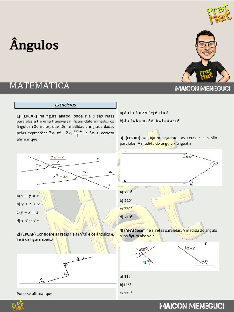 Lista de Aprofundamento de Ã - Ngulos | PDF | Geometria | Geometria Euclidiana