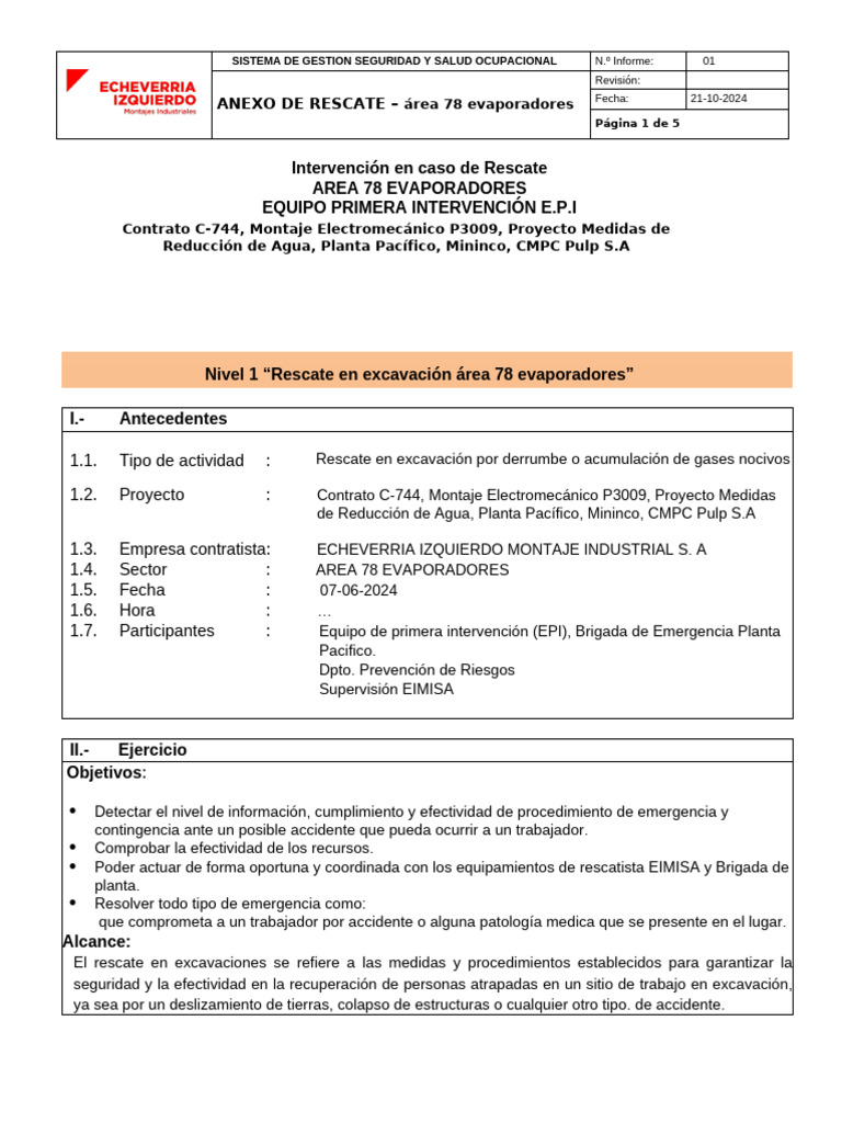 Anexo Rescate Area 78 Evaporadores | PDF | Seguridad y salud ocupacional