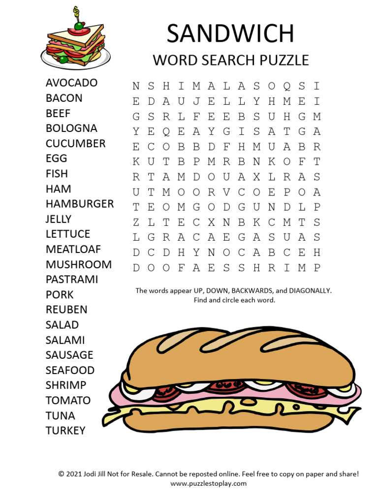 Sandwich Word Search Puzzle Guide | PDF