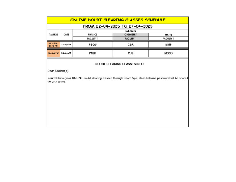 Online DCC Schedule - 22 To 27 Apr 2025 | PDF