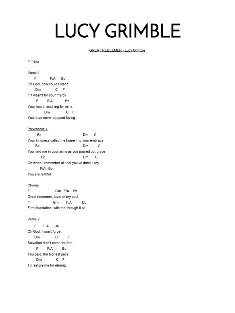Great Redeemer Leadsheet + +Lucy+Grimble + + Chord Chart | PDF | Song ...
