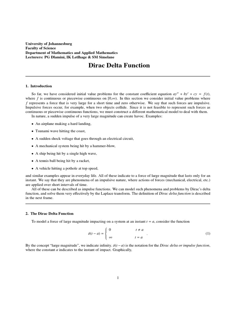MATE2A2 Dirac Delta Function | PDF | Force | Mathematical Analysis
