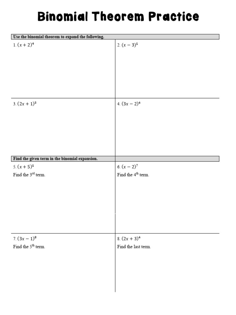 _? Binomial Theorem Practice | PDF