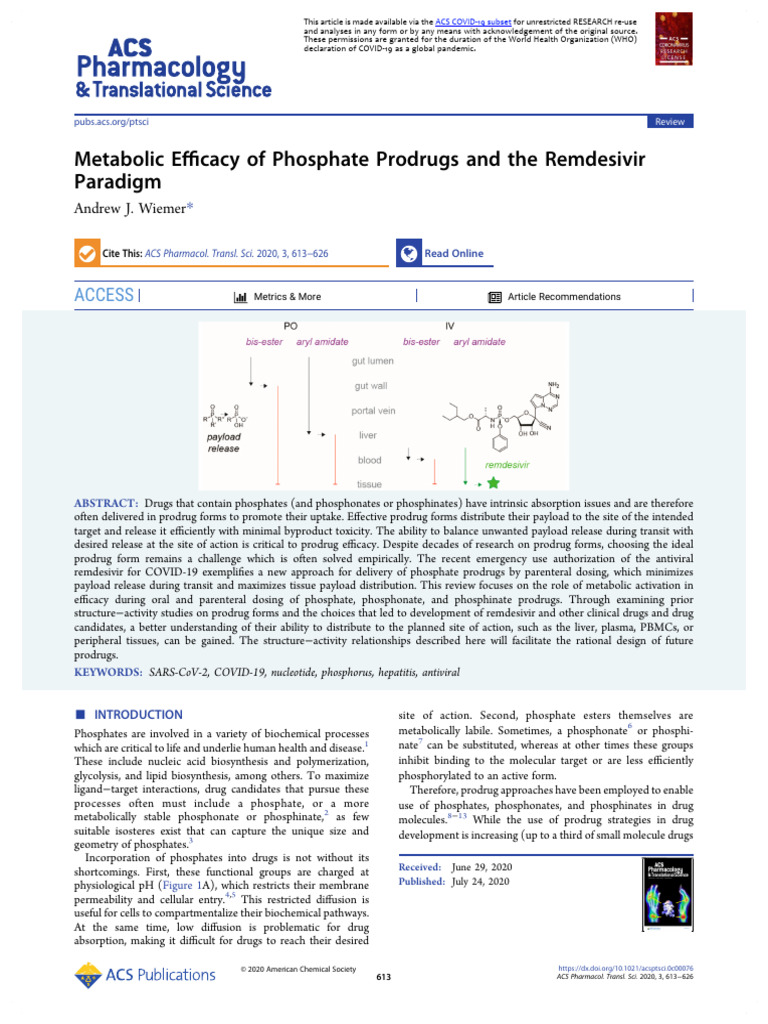 Wiemer 2020 Metabolic Efficacy of Phosphate Prodrugs and The Remdesivir ...