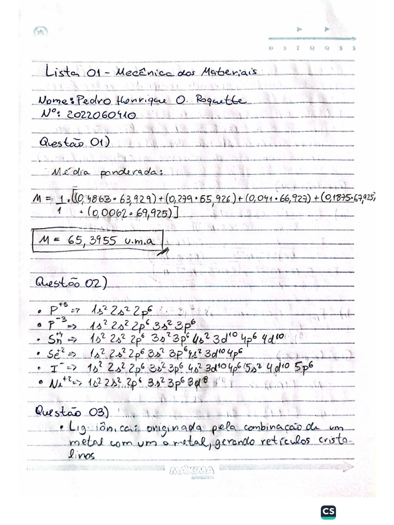 Lista 01 Mecmat | PDF