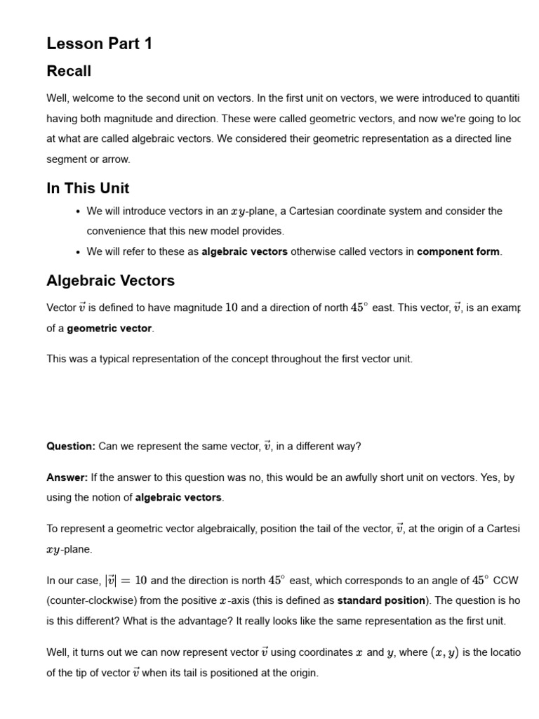 CEMC's Open Courseware - Algebraic Vectors | PDF | Euclidean Vector | Euclid
