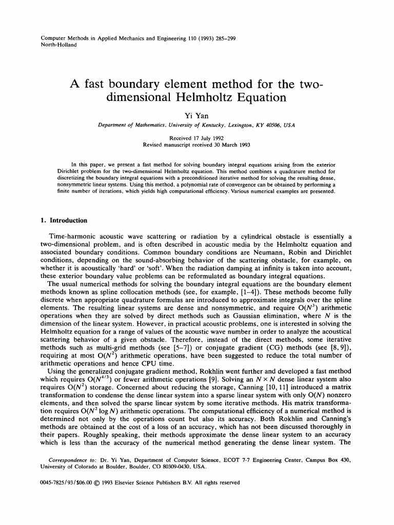A Fast Boundary Method For The 2d Helmholtz Equation | PDF | System Of Linear Equations ...