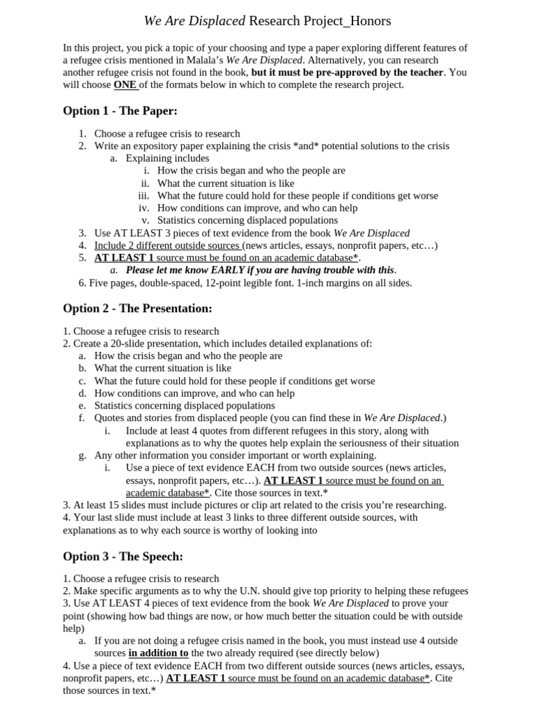English - Research Paper - We Are Displaced - Malala - Directions ...