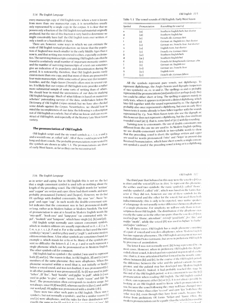 Barber et al., chapter 5- The Pronunciation of Old English, Sound ...