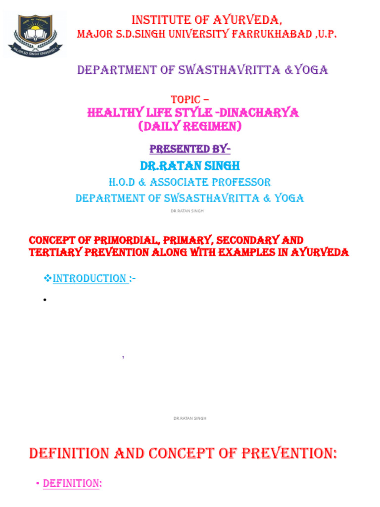 Topic - Healthy Life Style - Dinacharya (Daily Regimen) | PDF ...
