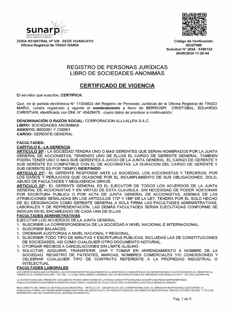 Vigencia Poder Actual Agosto Alli - Allpa | PDF