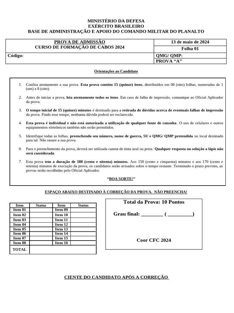 PROVA CFC 2024 Com Gabarito | PDF
