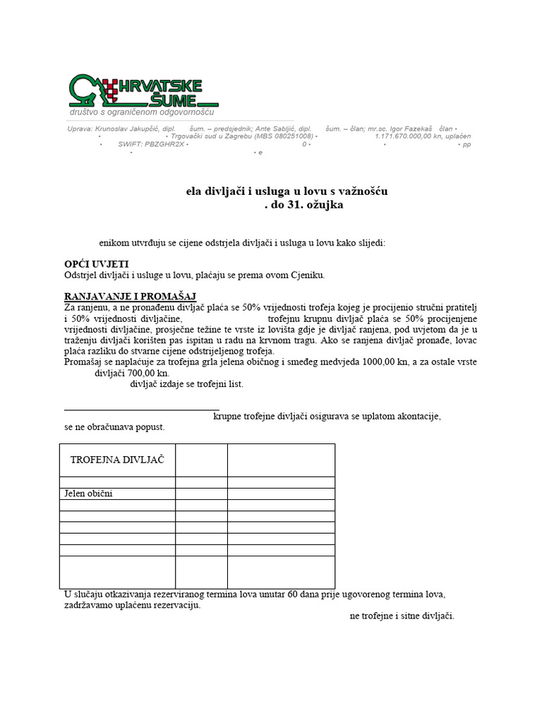 Cjenik 2021-2022 HR | PDF