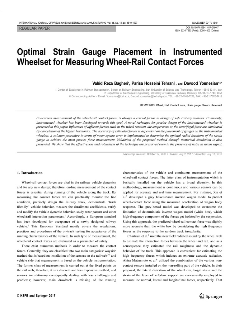 Bagheri1 2017 - Optimal Strain Gauge Placement in Instrumented Wheelset | PDF | Force | Fourier ...
