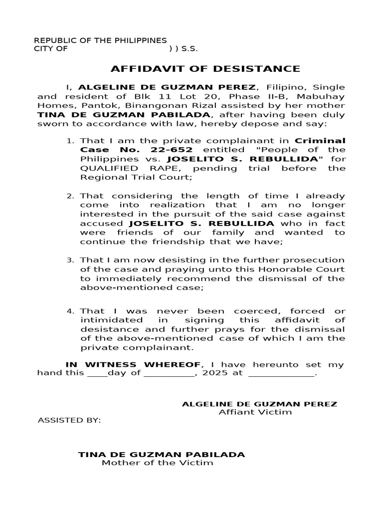 Affidavit of Desistance | PDF
