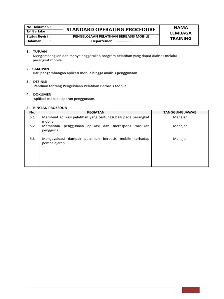 Sop Pengelolaan Pelatihan Berbasis Mobile | PDF