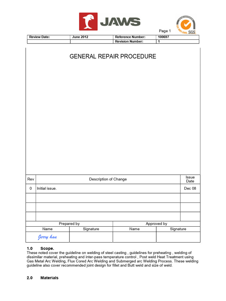 General Weld Repair Procedure | PDF | Welding | Construction
