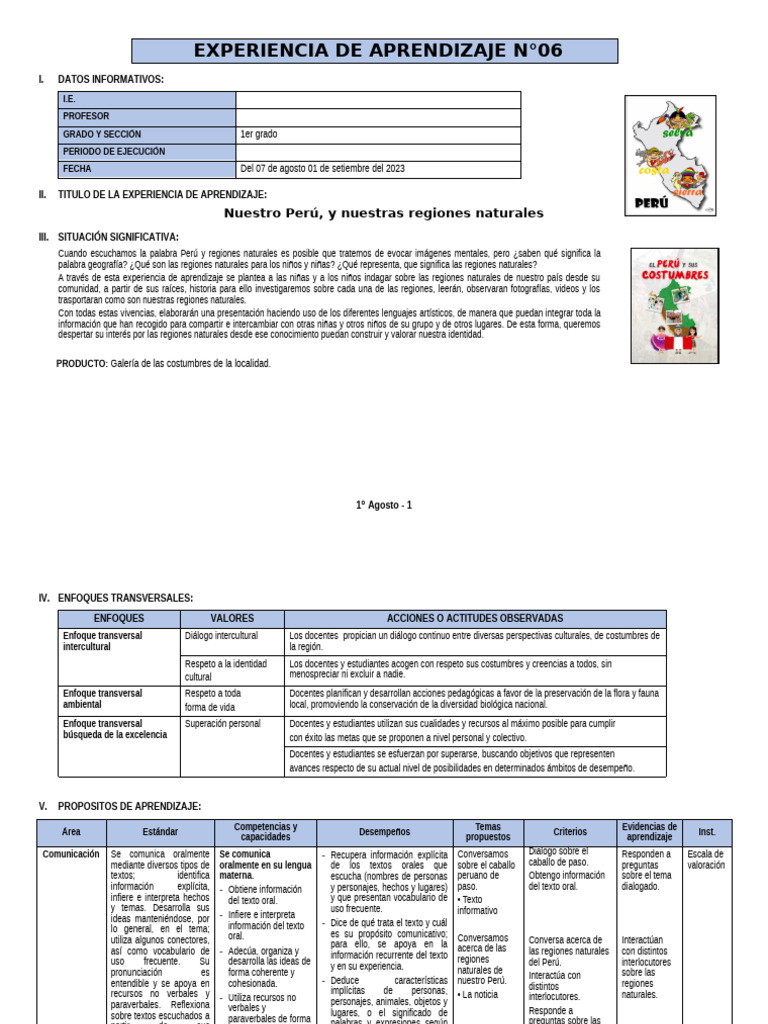 1° Grado - Experiencia de Aprendizaje N°06 | PDF | Sustracción | Aprendizaje