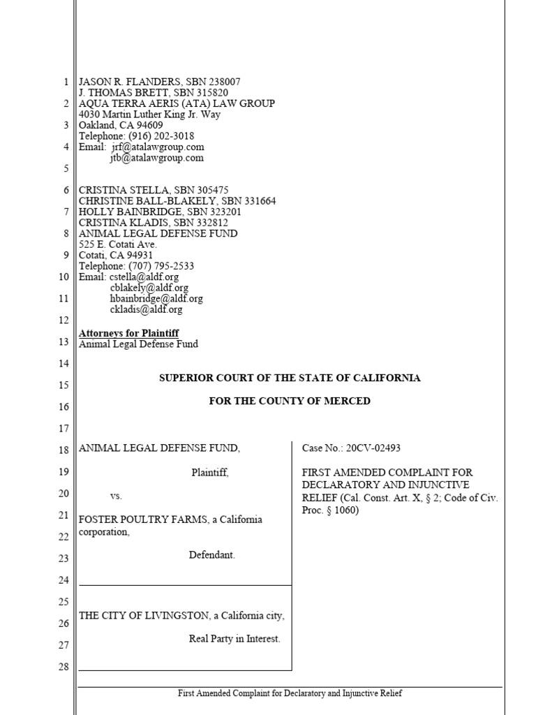 First Amended Complaint | PDF | Animal Slaughter | Groundwater