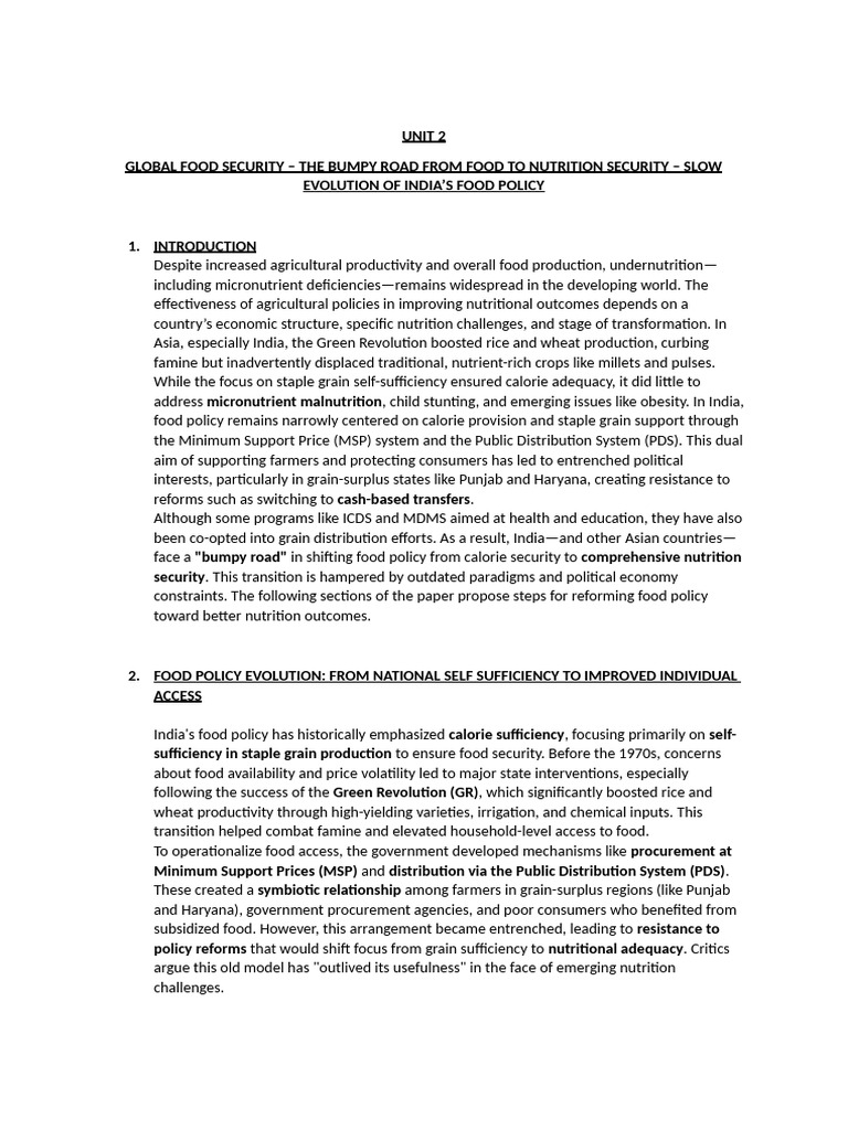 India's Food Policy: From Security to Nutrition | PDF | Malnutrition ...