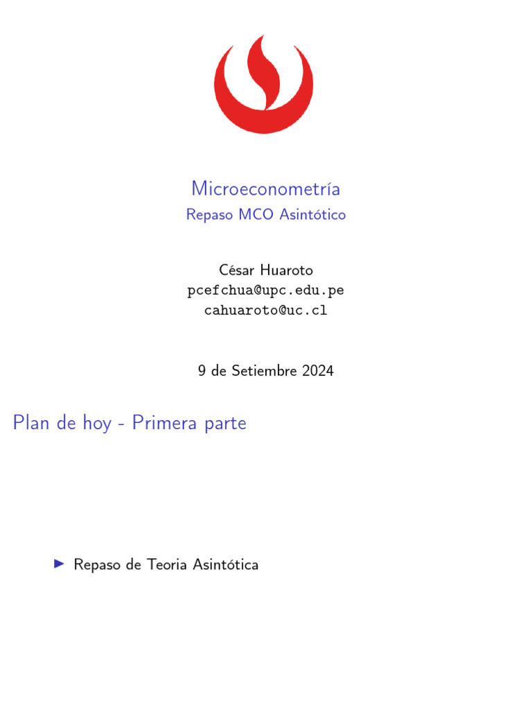 Clase_4_1___Microeconometría_MCO_Asintótico | PDF | Mínimos cuadrados ordinarios | Distribución ...