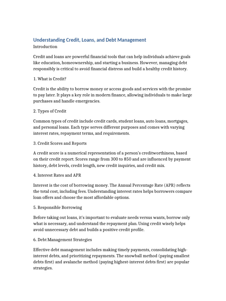 Credit and Debt Management Guide | PDF | Finance & Money Management ...
