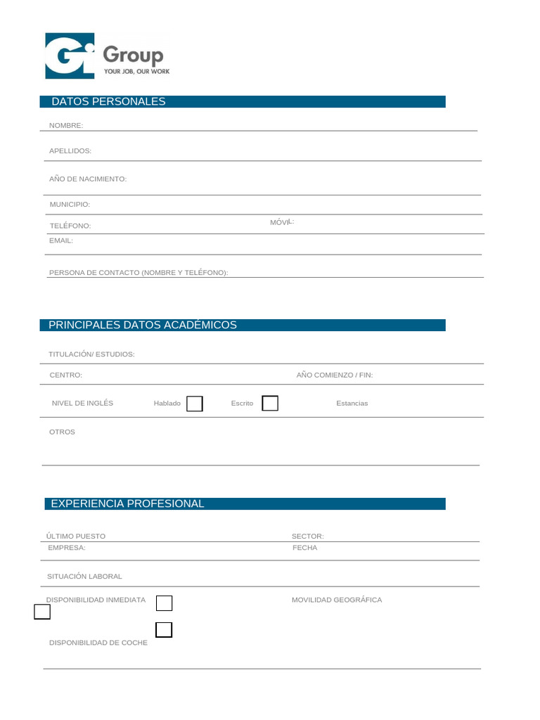 Ficha de Solicitud de Empleo | PDF