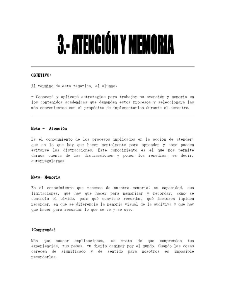 Estrategias para Mejorar Atención y Memoria | PDF | Memoria | Aprendizaje