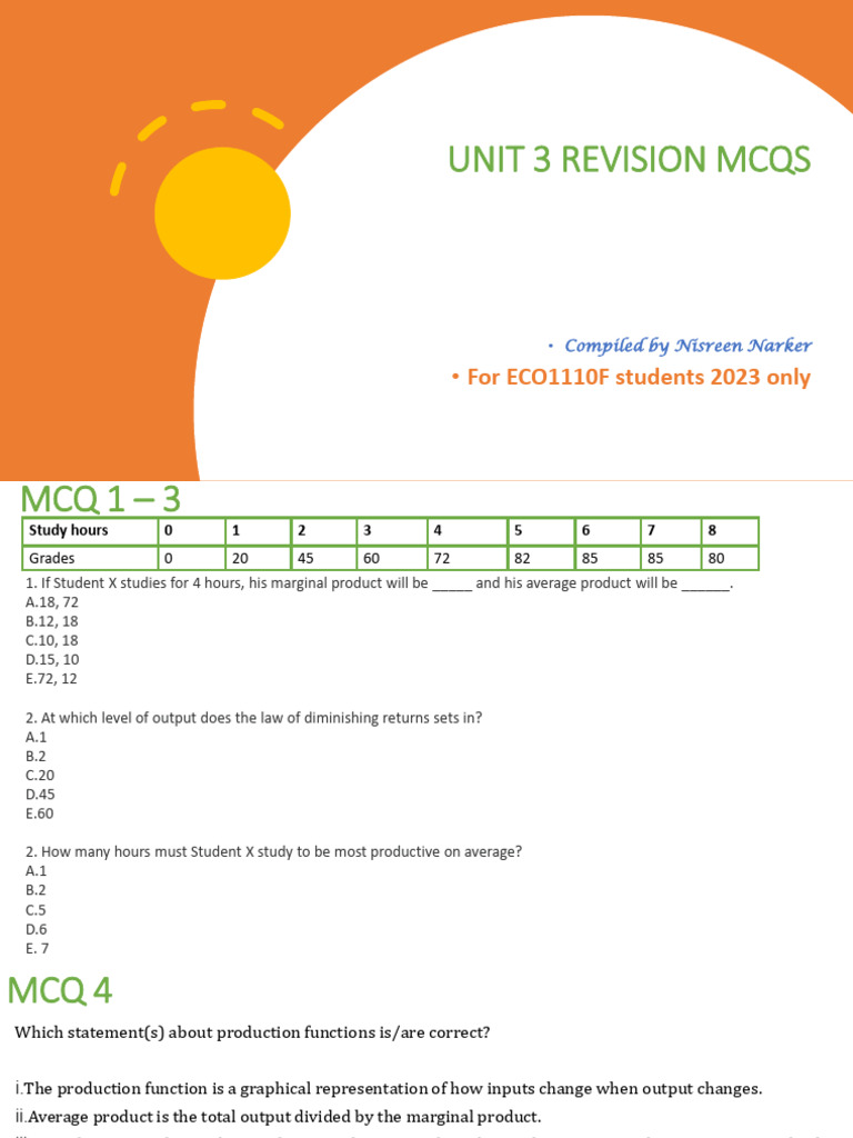 Unit 3 Exam Revision 2023 | PDF | Production Function | Microeconomics