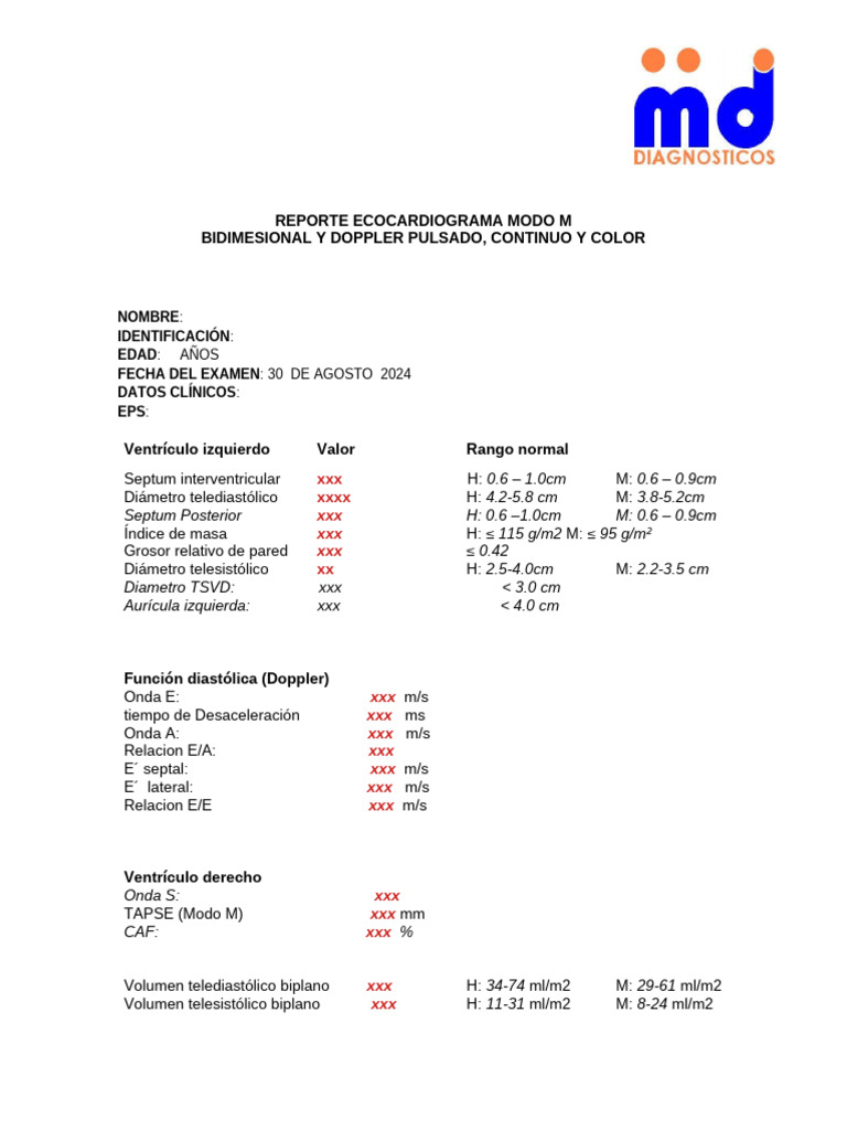 FORMATO - Dr. Fabio Tabares ECO TT | PDF | Angiología | Tórax (anatomía ...