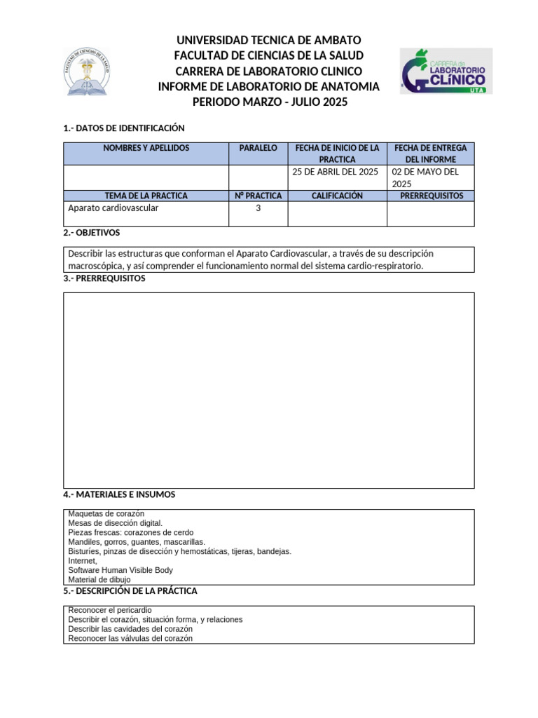 Informe de Anatomía del Corazón 2025 | PDF | Laboratorios | Corazón