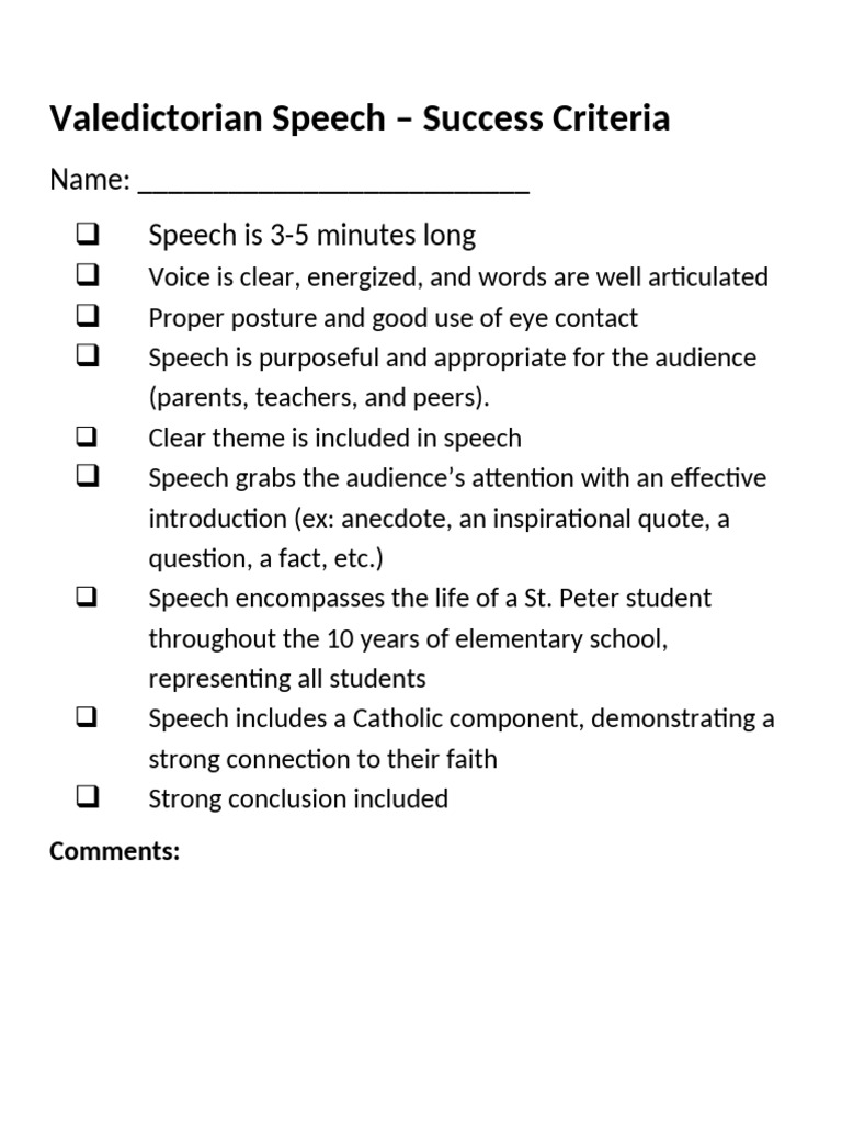Valedictorian Speech Success Criteria | PDF
