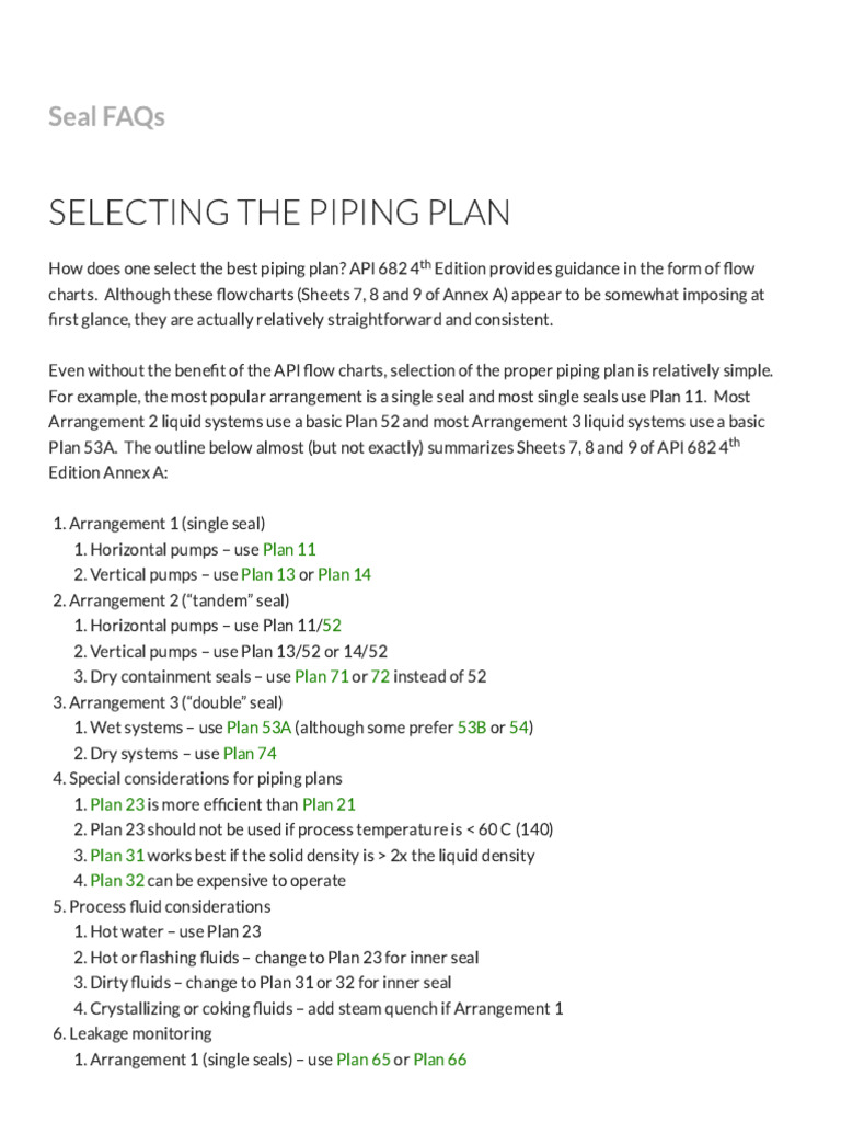 Selecting The Piping Plan - Seal FAQs | PDF | Pump | Applied And Interdisciplinary Physics