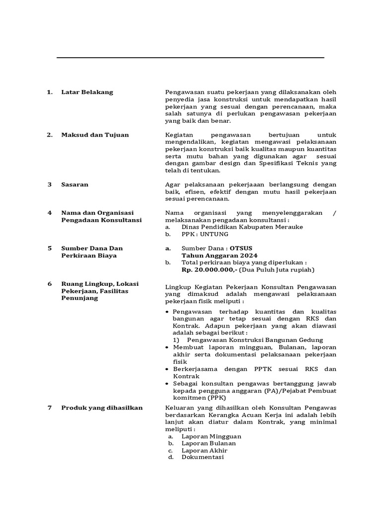 Tahun Anggaran 2024: Kerangka Acuan Kerja (Kak) Jasa Konsultansi | PDF