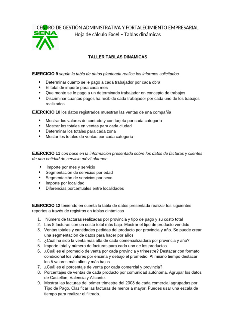 Taller Tablas Dinamicas | PDF