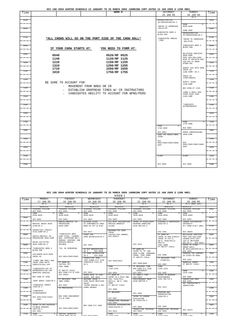 Sample OCC Daily Schedule | PDF | Military Science | Military Life