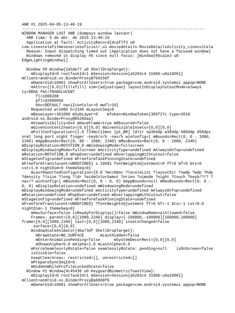 Dumpsys ANR WindowManager | PDF | Mobile Computers | Computing