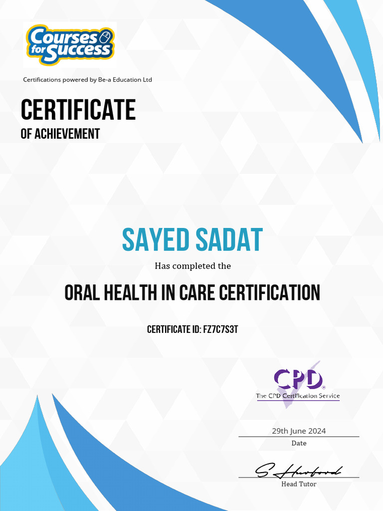 Oral Health in Care Certificate | PDF