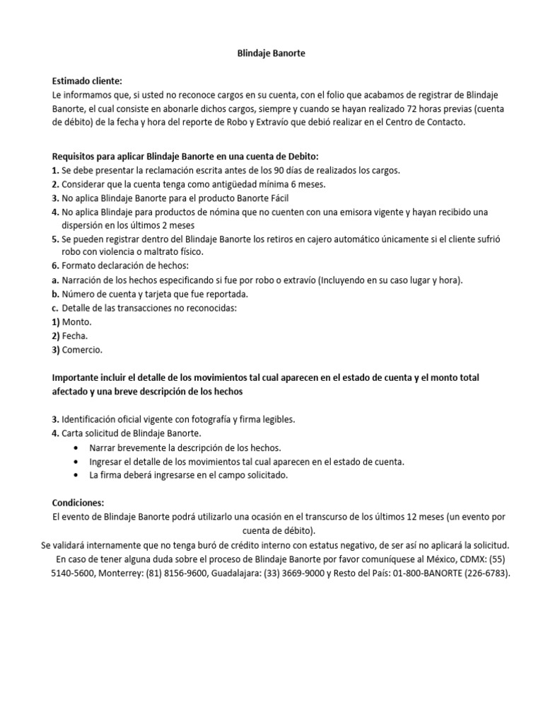 Blindaje Banorte TDD-1 | PDF | Tarjeta de débito | Tarjeta de crédito