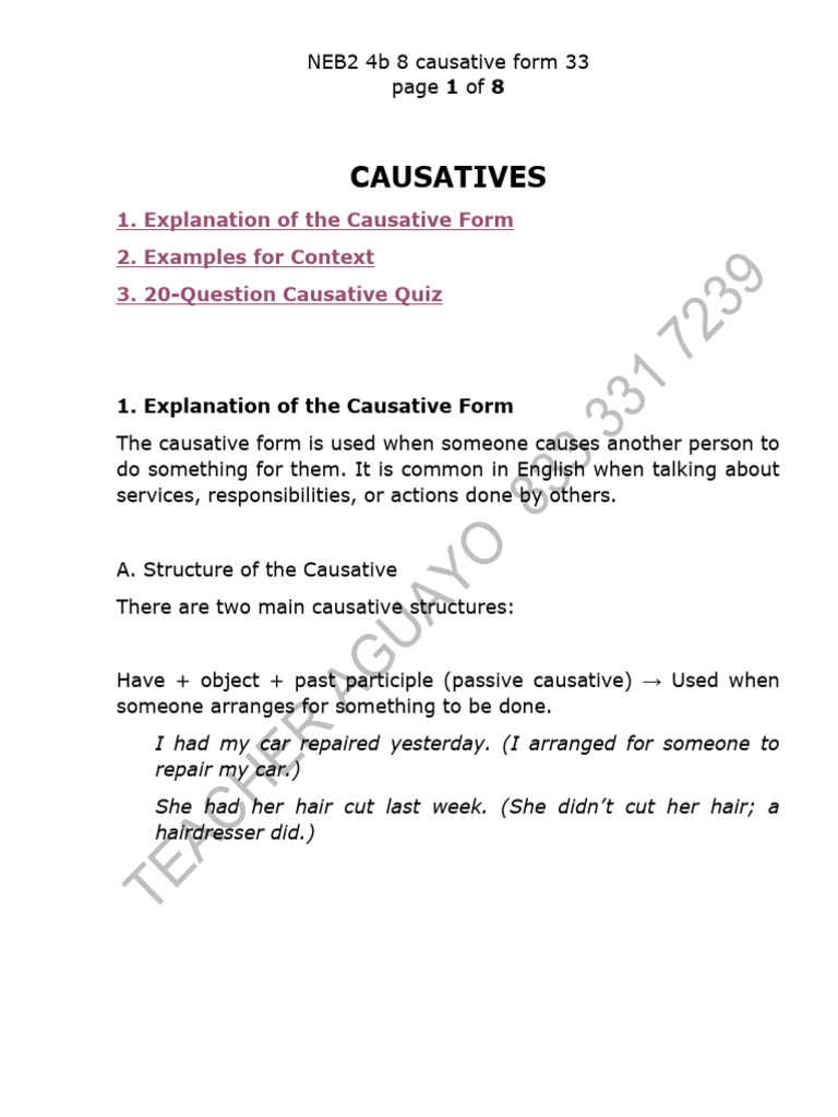 NEB2 4b 8 Causative Form 33 | PDF | Verb | Grammar