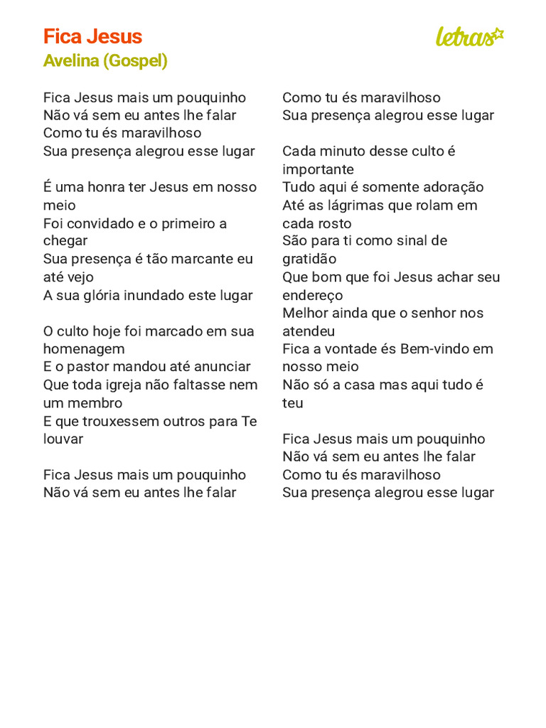 Fica Jesus Mais Um Pouquinho - Letra | PDF