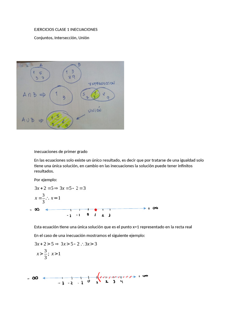EJERCICIOS CLASE 1 INECUACIONES | PDF | Ecuaciones | Desigualdad (Matemáticas)
