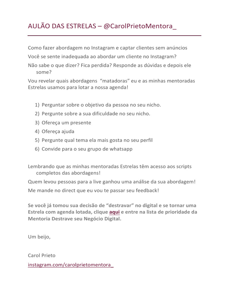 Roteiro Live - Como Fazer Abordagens No Instagram | PDF