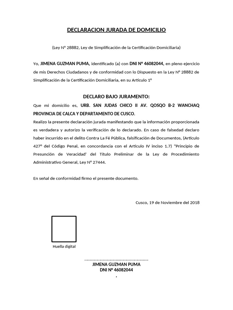 Declaracion Jurada de Domicilio | PDF | Justicia | Crimen y violencia
