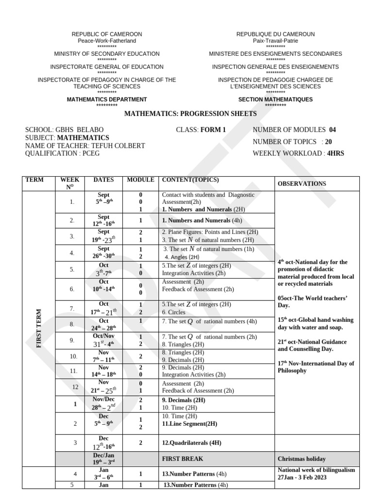 Mathematics Progression Sheets for GBHS Belabo | PDF | Mathematics ...