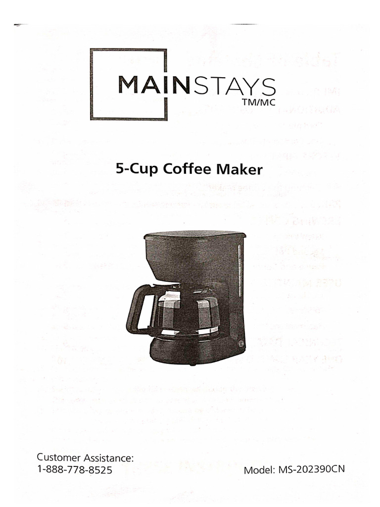 Mainstays 5-Cup Coffee Maker Manual | PDF